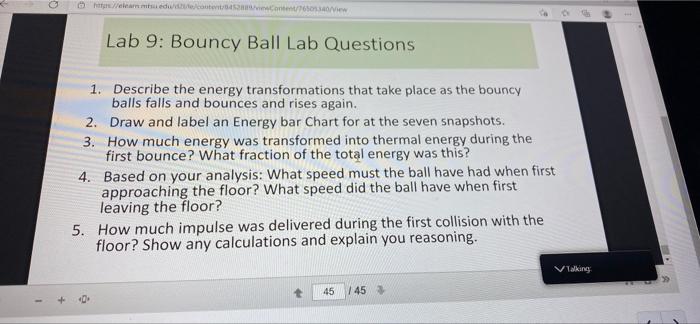 Solved Lab 9: Bouncy Ball Lab Must Haves Sketch of the | Chegg.com