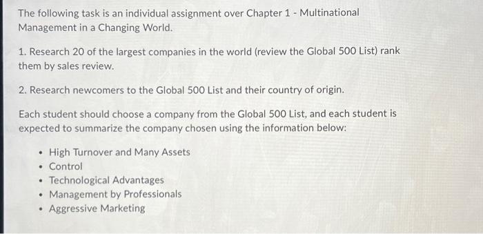 Solved The following task is an individual assignment over | Chegg.com