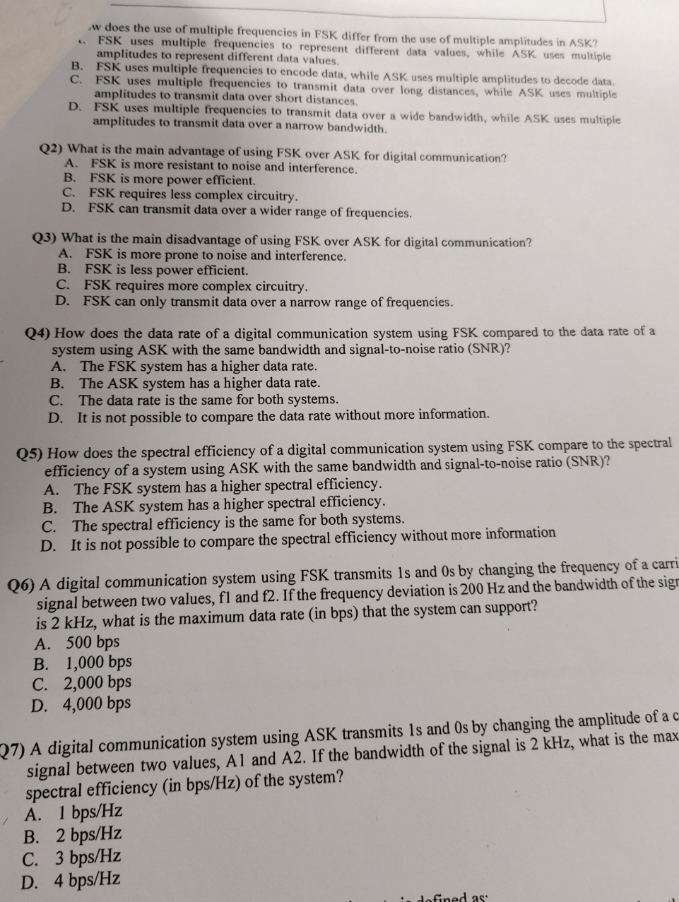 Solved W does the use of multiple frequencies in FSK differ | Chegg.com