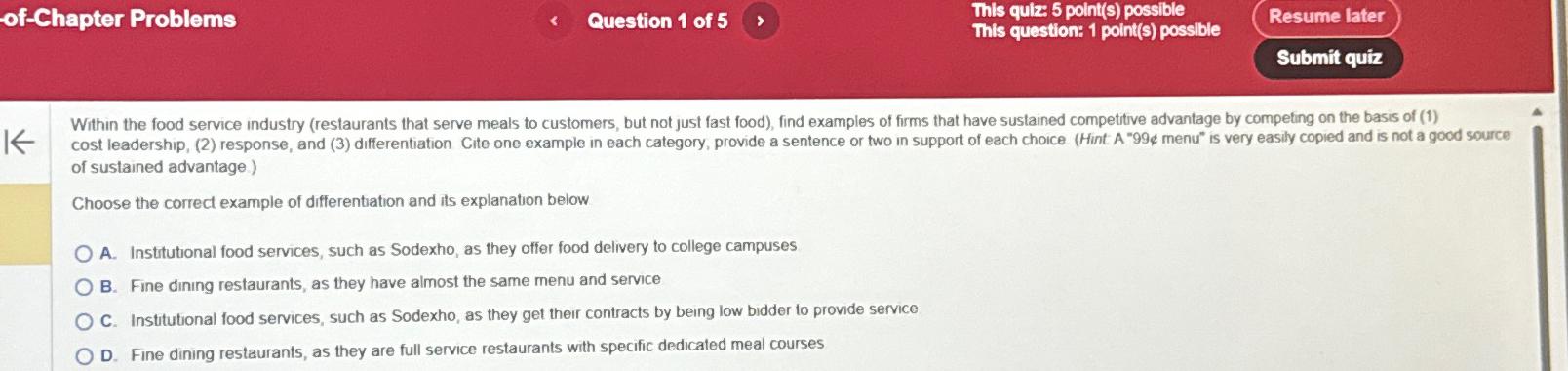 Solved of-Chapter ProblemsQuestion 1 ﻿of 5This quizz 5 | Chegg.com