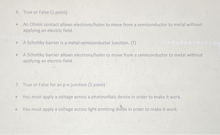Solved - An Ohmic contact allows electrons/holes to move | Chegg.com