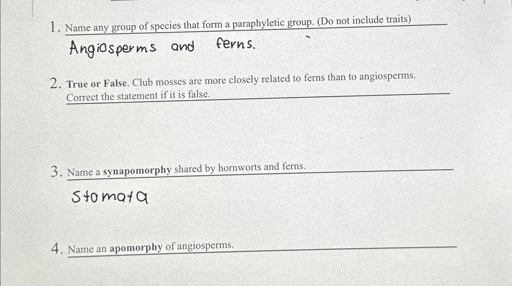 Solved Name any group of species that form a paraphyletic | Chegg.com
