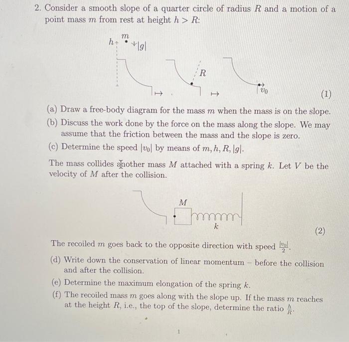 Solved 2. Consider a smooth slope of a quarter circle of | Chegg.com