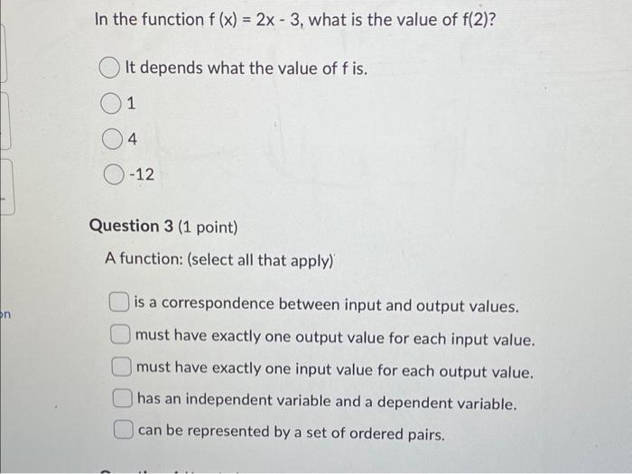 Solved on In the function f (x) = 2x - 3, what is the value | Chegg.com