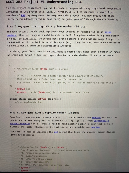 Solved CSCI 352 Project #1 Understanding RSA In this project | Chegg.com