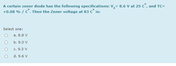 Solved A certain zener diode has the following | Chegg.com