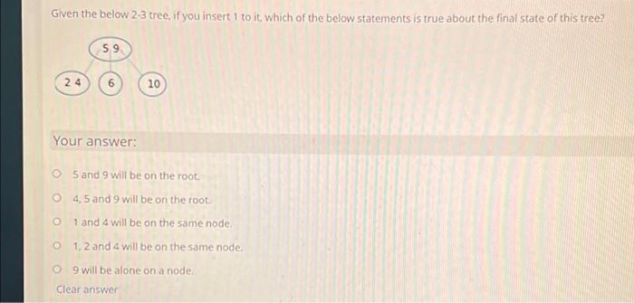 Given the below 2-3 tree, if you insert 1 to it, | Chegg.com