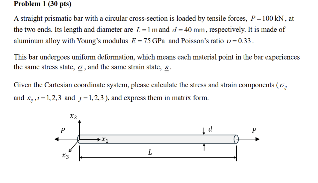 Solved Problem 1 (30 pts)A straight prismatic bar with a | Chegg.com