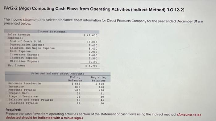 Solved PA12-2 (Algo) Computing Cash Flows from Operating | Chegg.com
