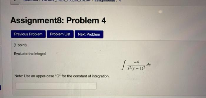 Solved Assignment8 Problem 4 Previous Problem Problem List 