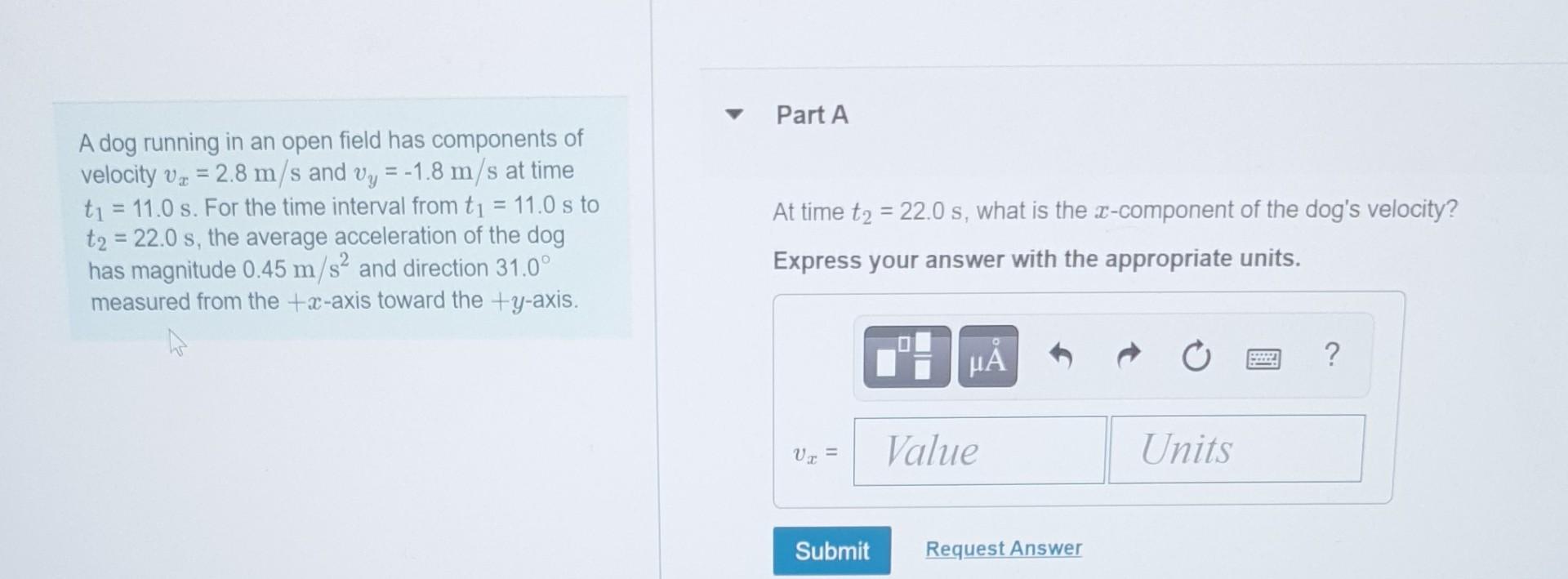 Solved A dog running in an open field has components of | Chegg.com