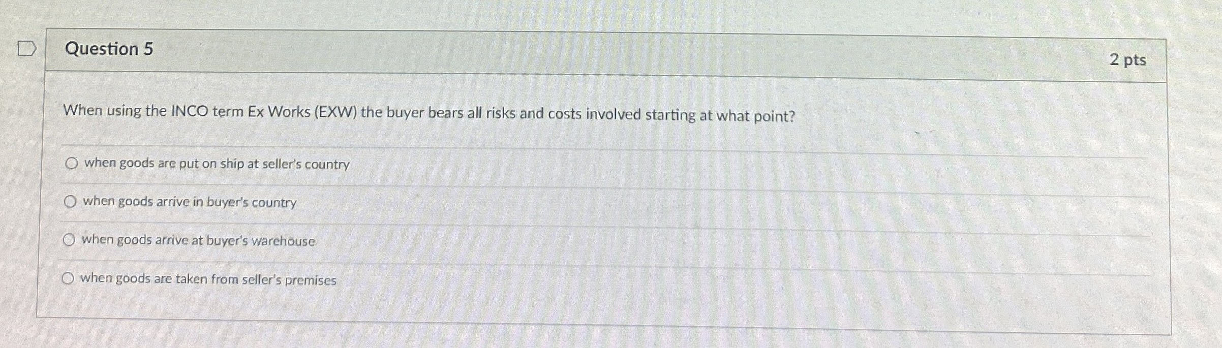 Solved Question 52 ﻿ptsWhen using the INCO term EX Works | Chegg.com