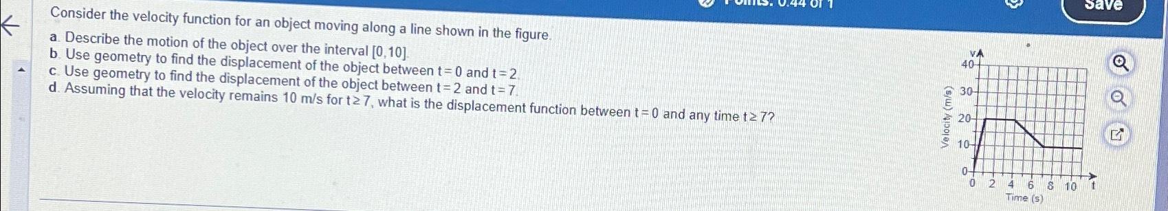 Solved Consider the velocity function for an object moving | Chegg.com
