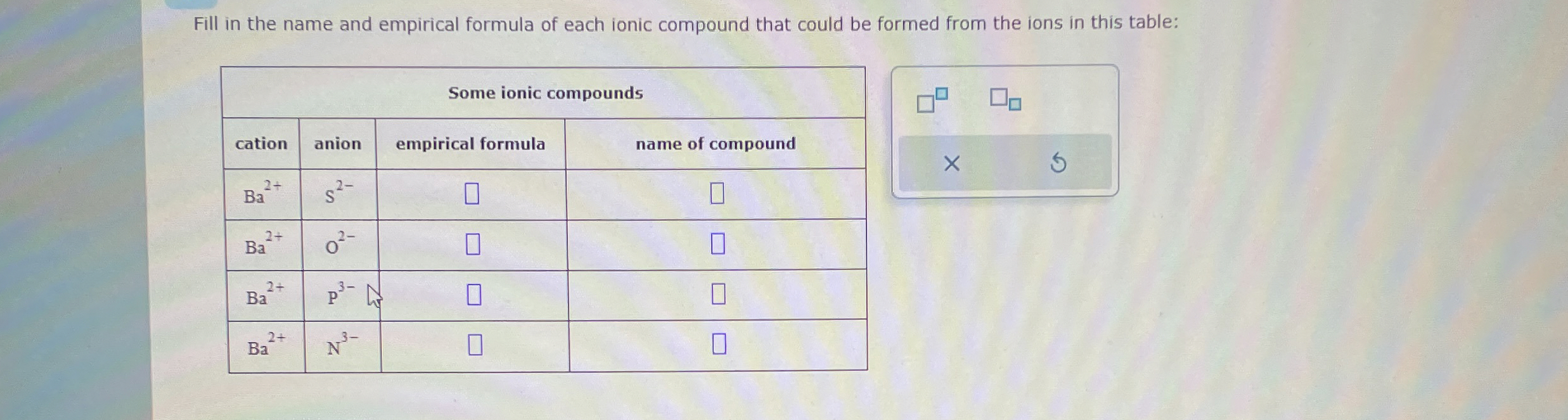 Solved Fill in the name and empirical formula of each ionic | Chegg.com