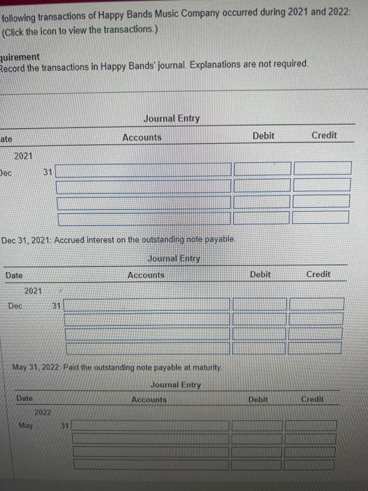 Solved TransactionsThe following transactions of Happy Bands | Chegg.com