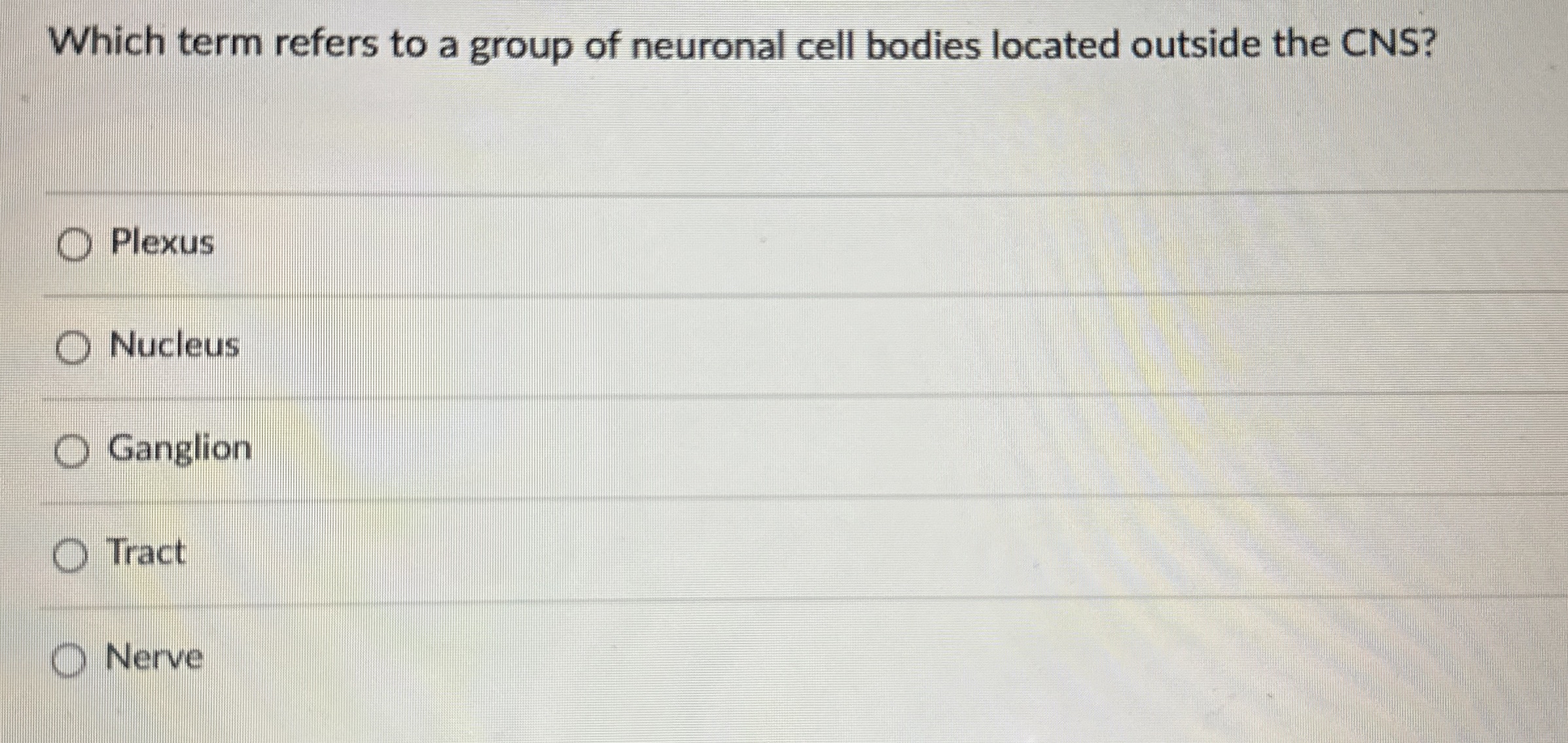 Solved Which term refers to a group of neuronal cell bodies | Chegg.com