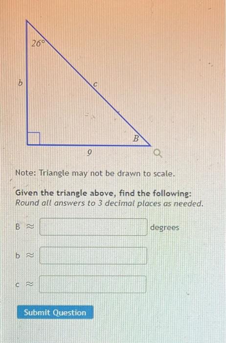 Given the triangle, please find B, b and c in degrees | Chegg.com