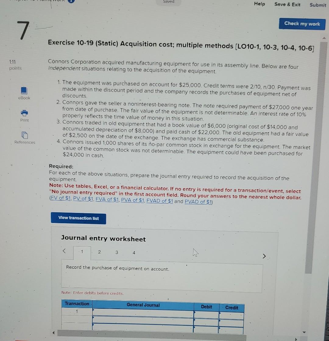 Solved Exercise 10-19 (Static) Acquisition cost; multiple | Chegg.com