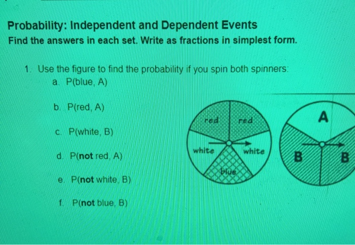 Solved Probability: Independent and Dependent Events Find | Chegg.com