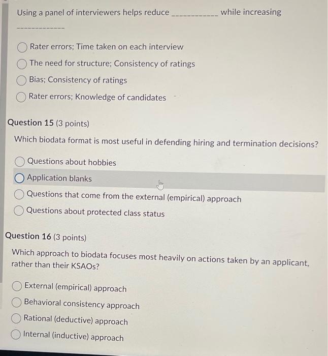 Solved Using a panel of interviewers helps reduce while | Chegg.com