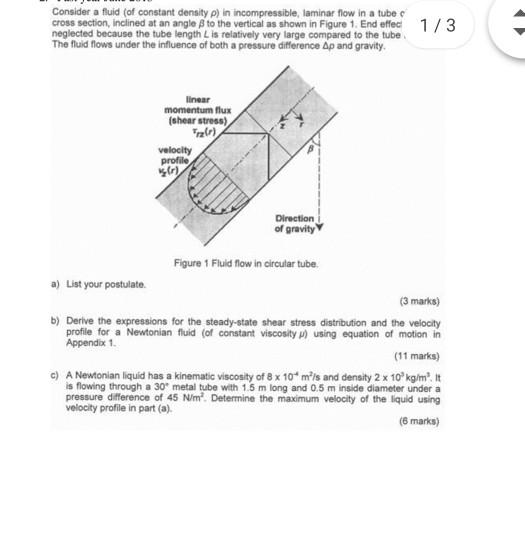 Solved Consider a fluid (of constant density p) in | Chegg.com