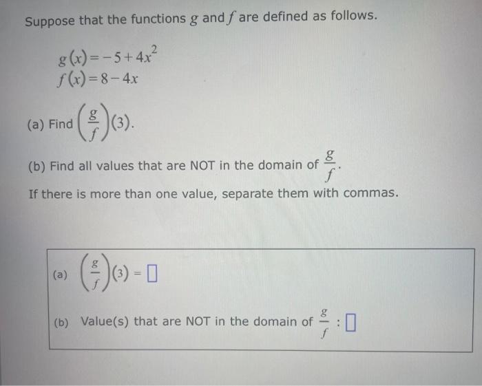 Solved Suppose that the functions g and f are defined as | Chegg.com