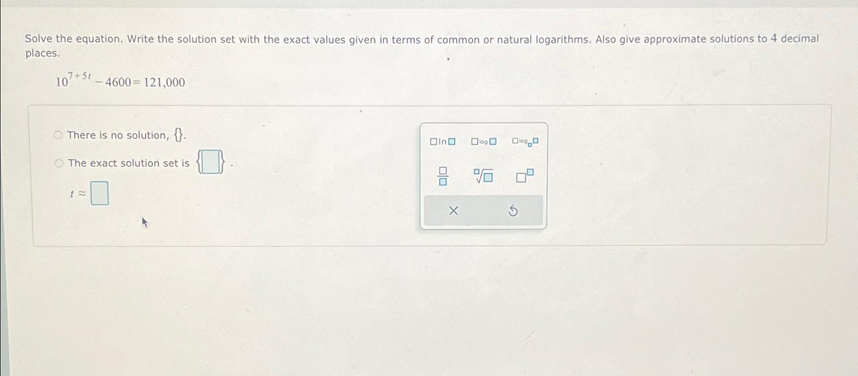 Solved Solve the equation. Write the solution set with the | Chegg.com