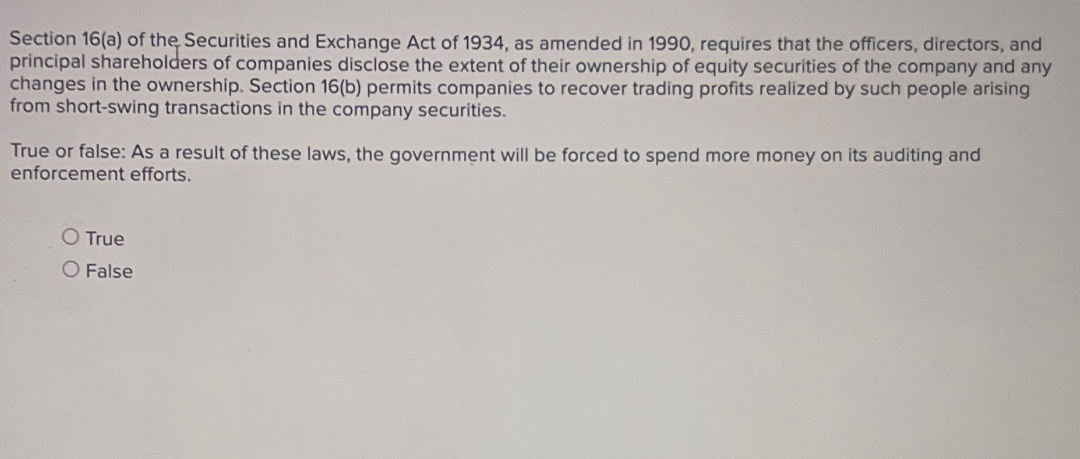 Solved Section 16(a) ﻿of the Securities and Exchange Act of | Chegg.com