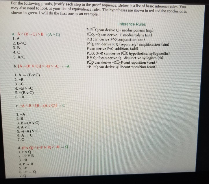 Solved For the following proofs, justify each step in the | Chegg.com