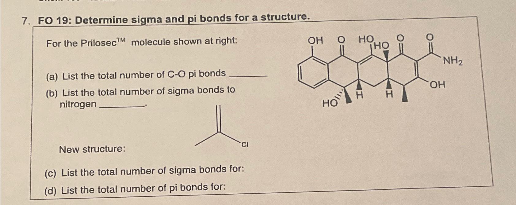 Solved FO 19: Determine sigma and pi bonds for a | Chegg.com