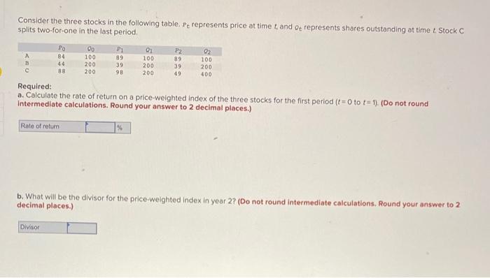 Solved Consider the three stocks in the following table. Pt | Chegg.com