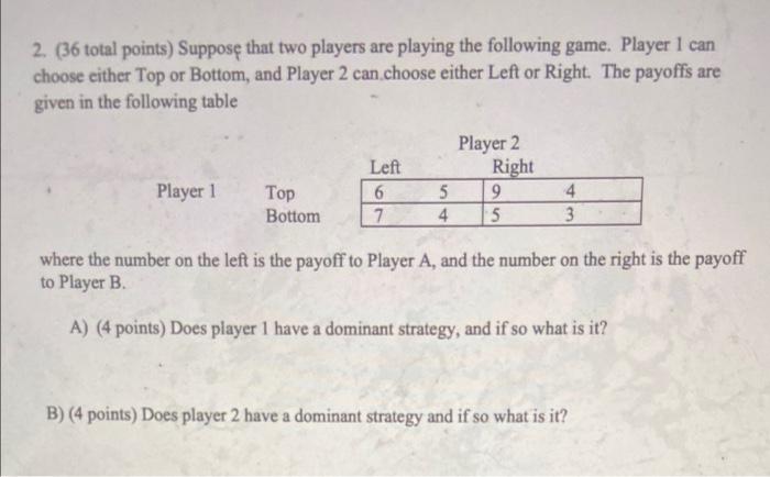 Solved 2. (36 total points) Suppose that two players are | Chegg.com