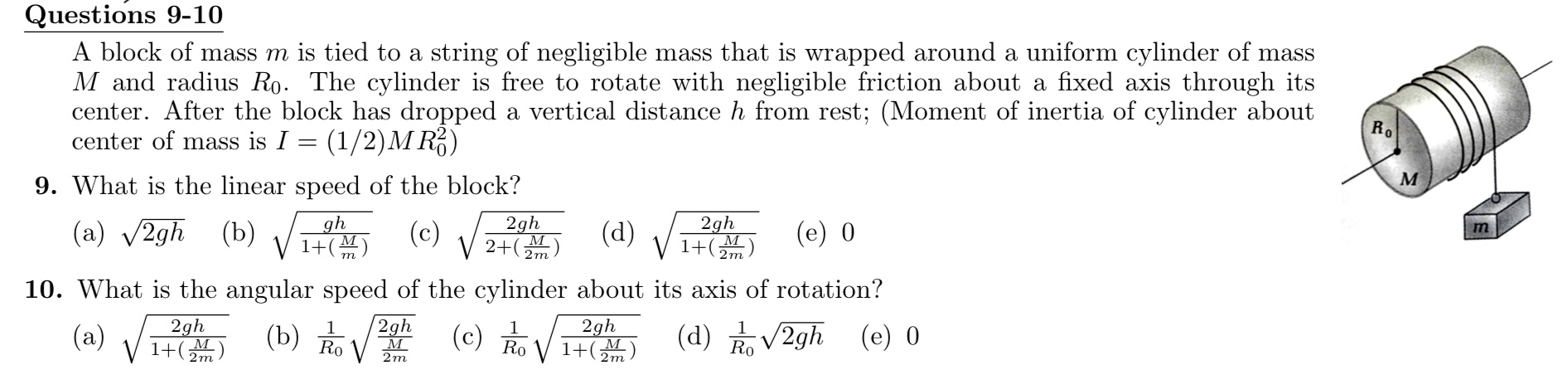 Solved Questions 9-10A block of mass m ﻿is tied to a string | Chegg.com