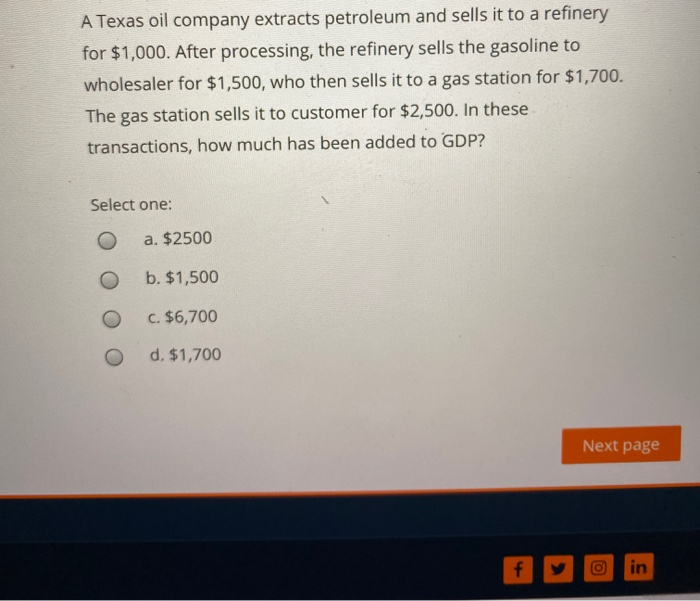 Solved A Texas oil company extracts petroleum and sells it | Chegg.com