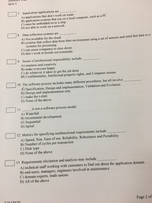 Solved Software Quiz 1 7. Stand-alone applications are A) | Chegg.com