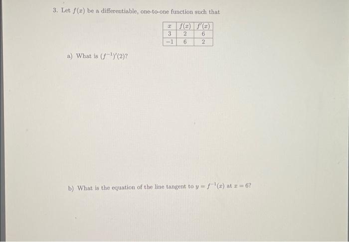 Solved 3. Let f(x) be a differentiable, one-to-one function | Chegg.com