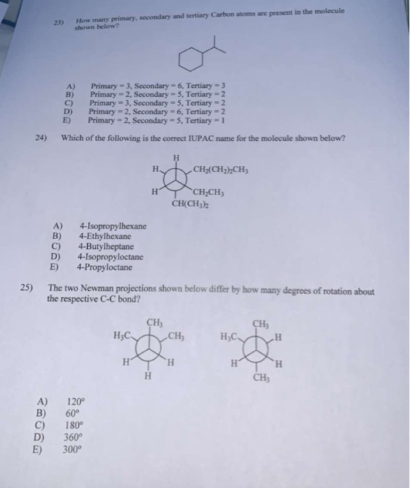 Solved How many primary secondary and tertiary Carbon atoms | Chegg.com