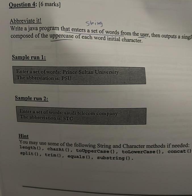 Solved Abbreviate it! Write a java program that enters a set | Chegg.com