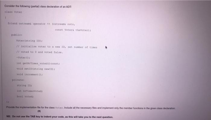 Solved Consider The Following Partial Class Declaration Of