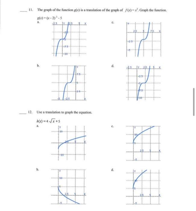 Solved - 9 The graph of the function g(x) is a translation | Chegg.com