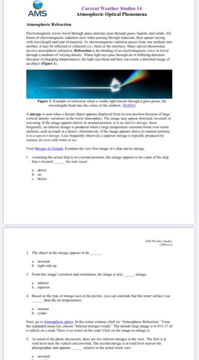 AMS Current Weather Studies 14 Atmospheric Optical | Chegg.com