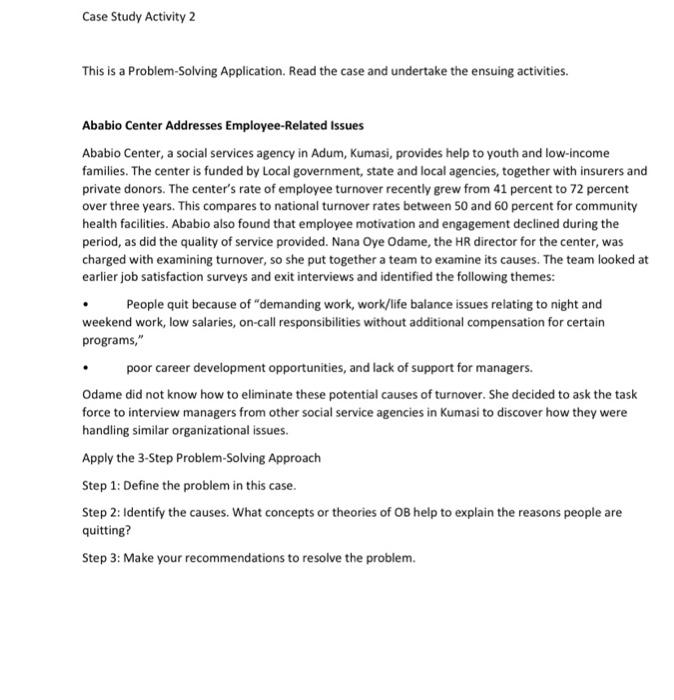 This is a Problem-Solving Application. Read the case | Chegg.com