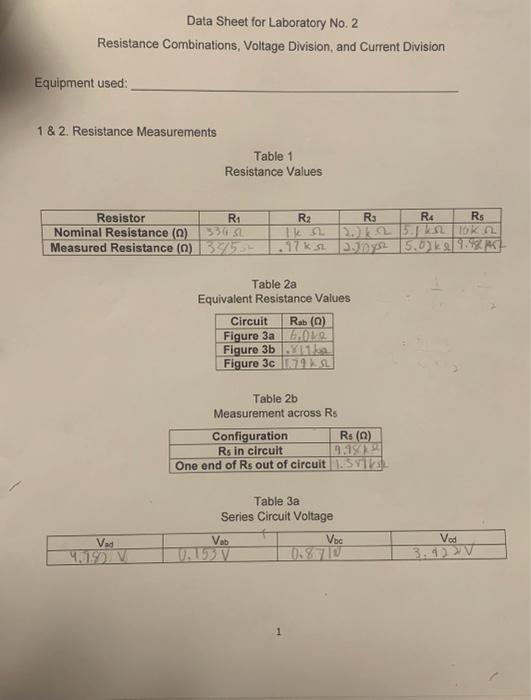 Solved sa Figure 3b Figure 3cData Sheet for Laboratory No. 2 | Chegg.com