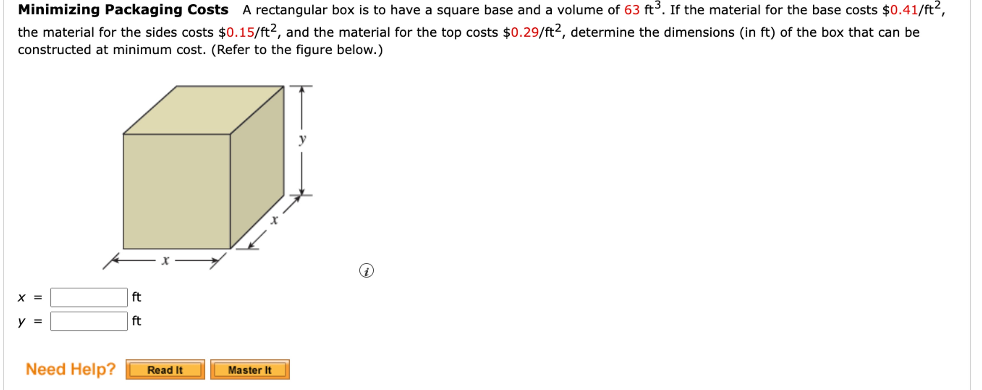 Solved Minimizing Packaging Costs A rectangular box is to | Chegg.com