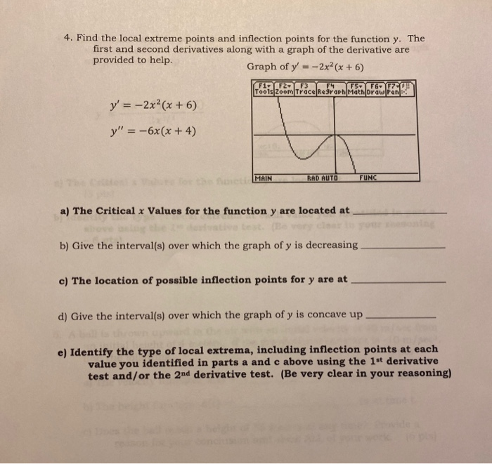 Solved 4. Find the local extreme points and inflection | Chegg.com