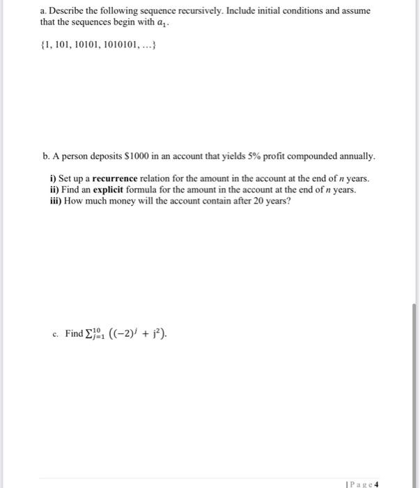 Solved a. Describe the following sequence recursively. | Chegg.com