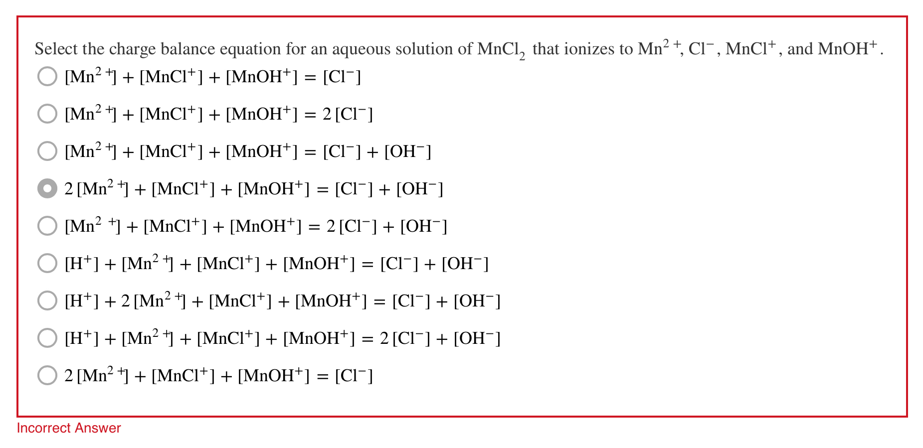 Solved Select the charge balance equation for an aqueous | Chegg.com