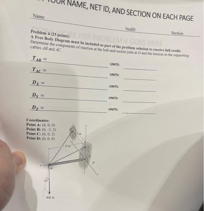 Solved Name Netid Problem 4 (25 points) A Free Body Diagram | Chegg.com
