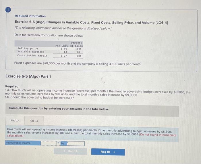 Solved Required information Exercise 6-5 (Algo) Changes in | Chegg.com