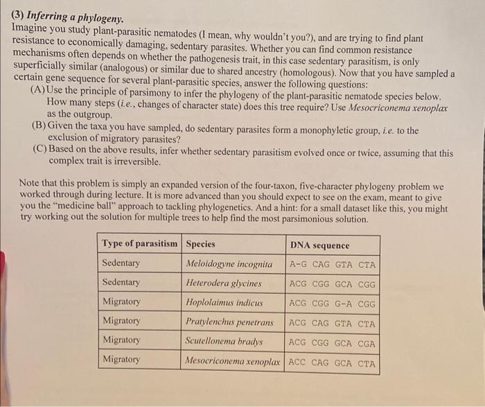 Solved (3) Inferring a phylogeny. Imagine you study | Chegg.com